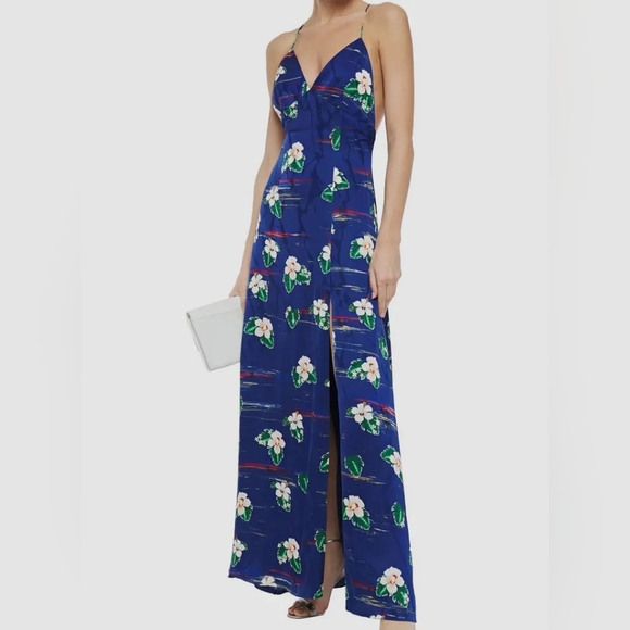 Racil | Dresses | Racil Silky High Slit Tropical Blue Dress 36 | Poshmark